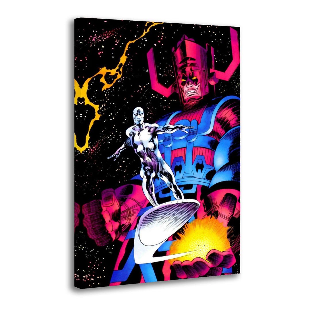Galactus Silver Surfer Hand Vintage Comic Painting on Canvas Wall Art ...