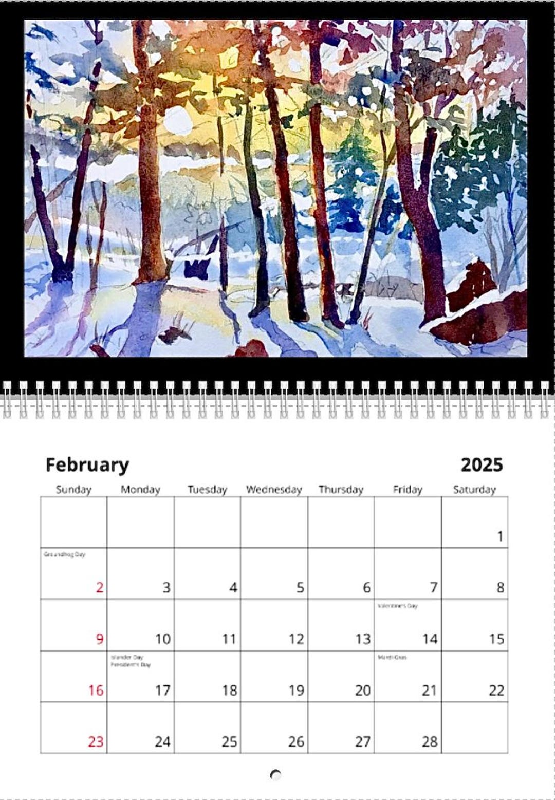 A 2025 Standard Size Wall Calendar (8..5" X 17" When Opened) Made up of ...