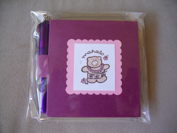 Items similar to Sticky note pad holder with mini pen - Purple Mahalo ...