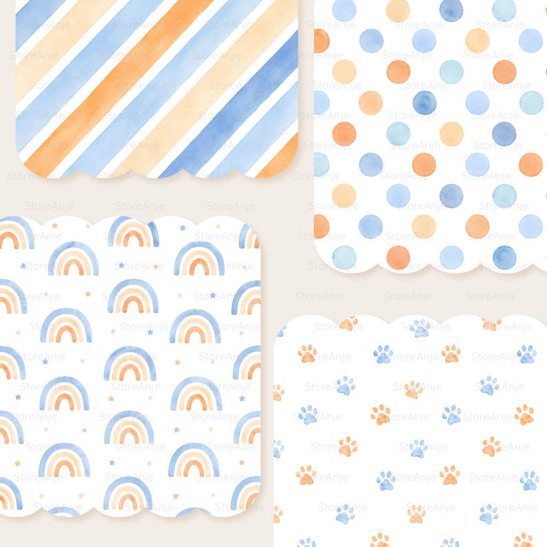 Cartoon Puppy Digital Papers • Rescue Dog Backgrounds • Watercolor ...