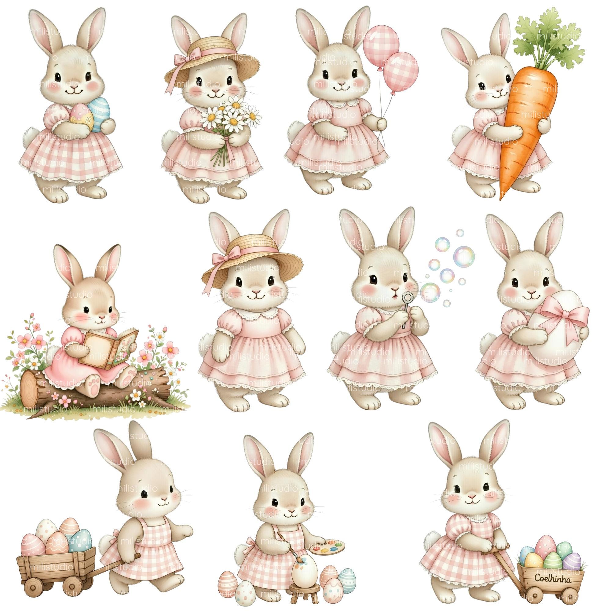 Easter Bunny Watercolor Collection • Pastel Spring Clipart, Spring ...
