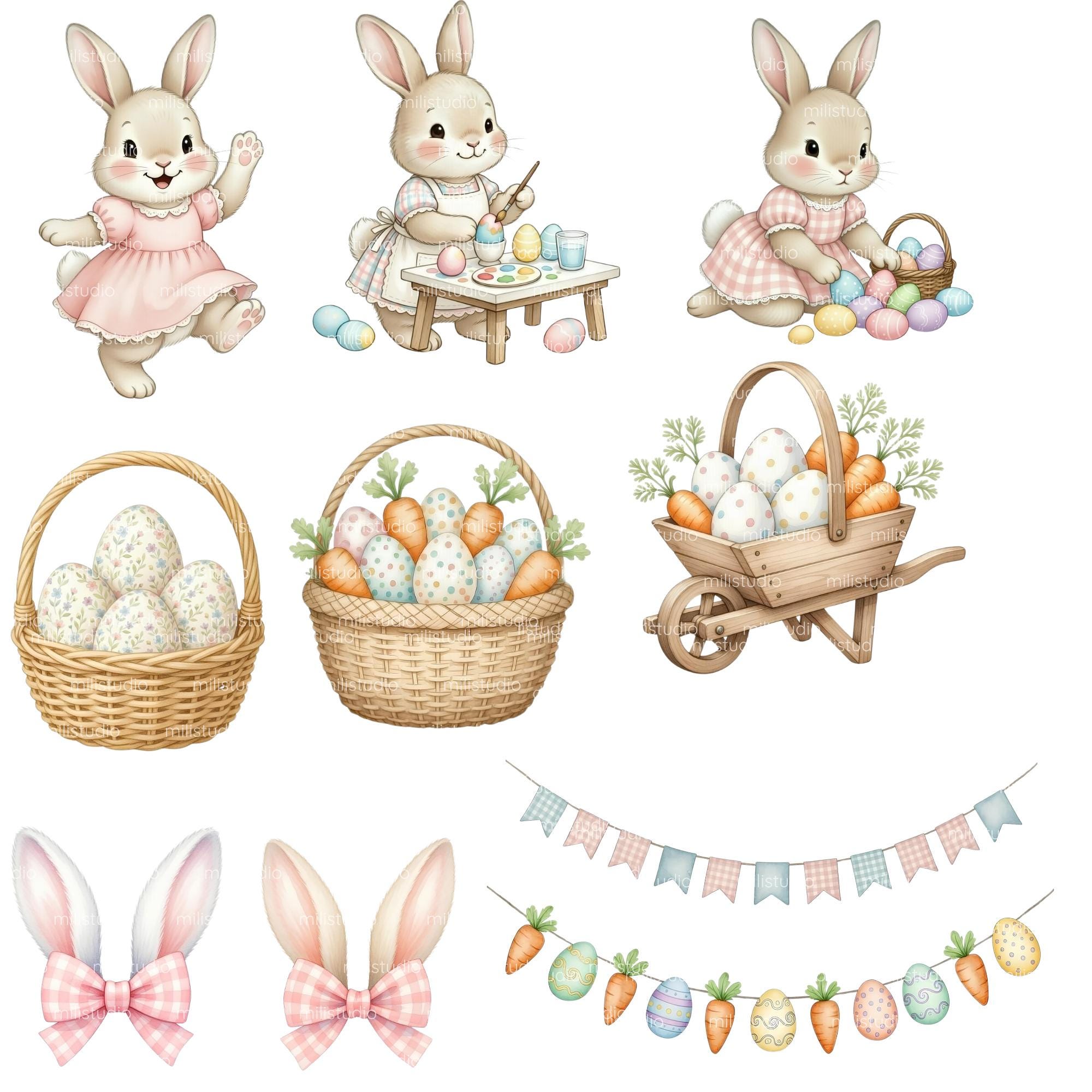 Easter Bunny Watercolor Collection • Pastel Spring Clipart, Spring ...