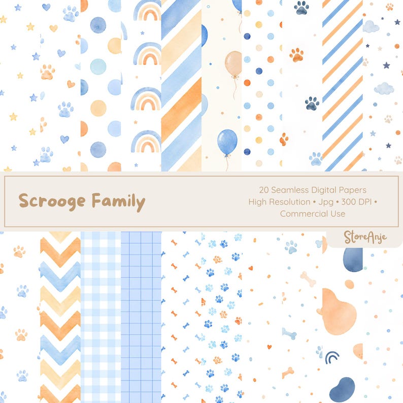 Cartoon Puppy Digital Papers • Rescue Dog Backgrounds • Watercolor ...