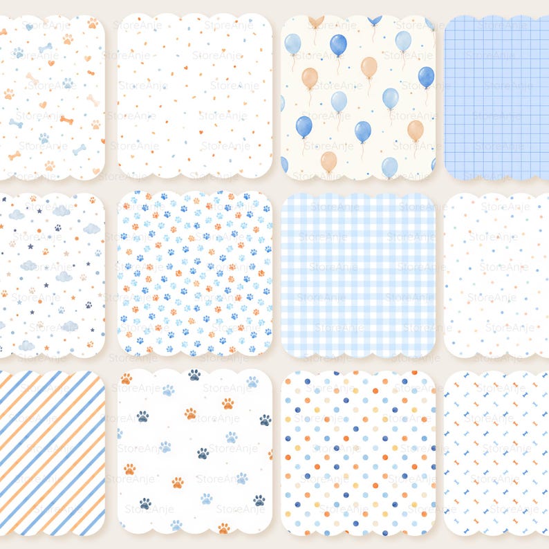 Cartoon Puppy Digital Papers • Rescue Dog Backgrounds • Watercolor ...