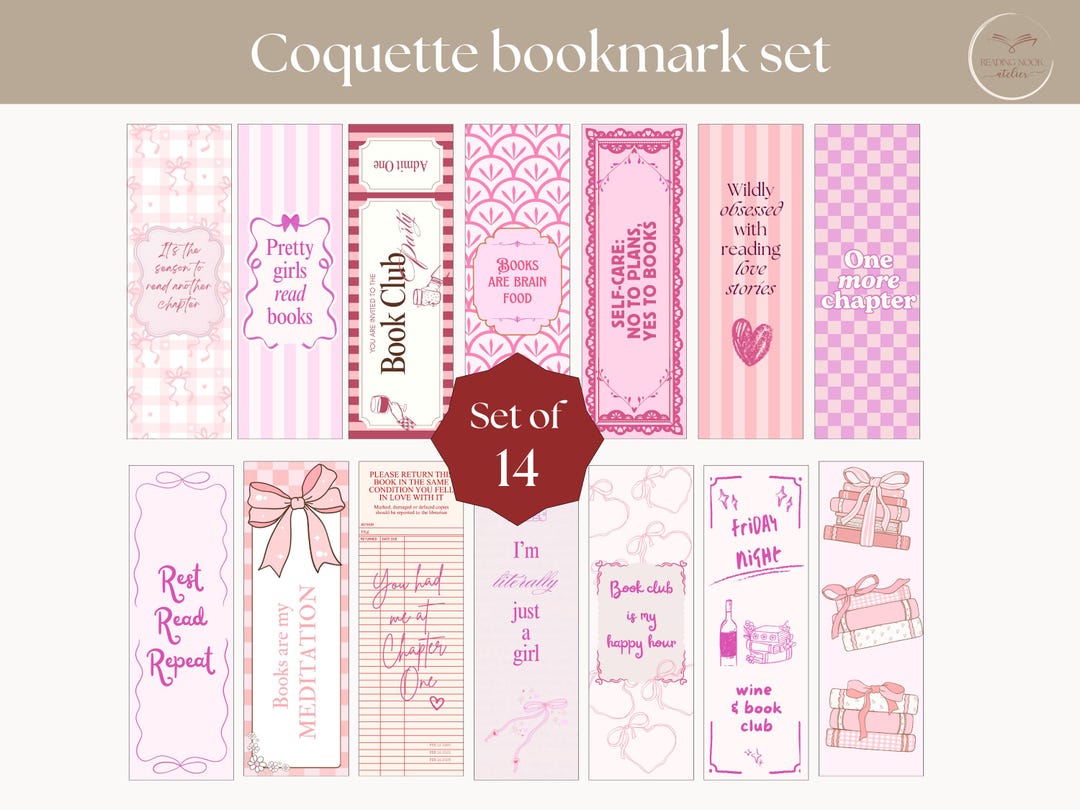 Coquette Bookmark Set of 14 - Preppy Printable Bookmarks for Book ...