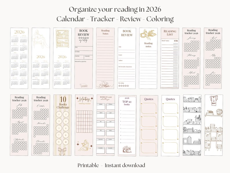 20 Printable Bookmarks Bundle - 2026 Calendar, Reading Tracker, Book ...