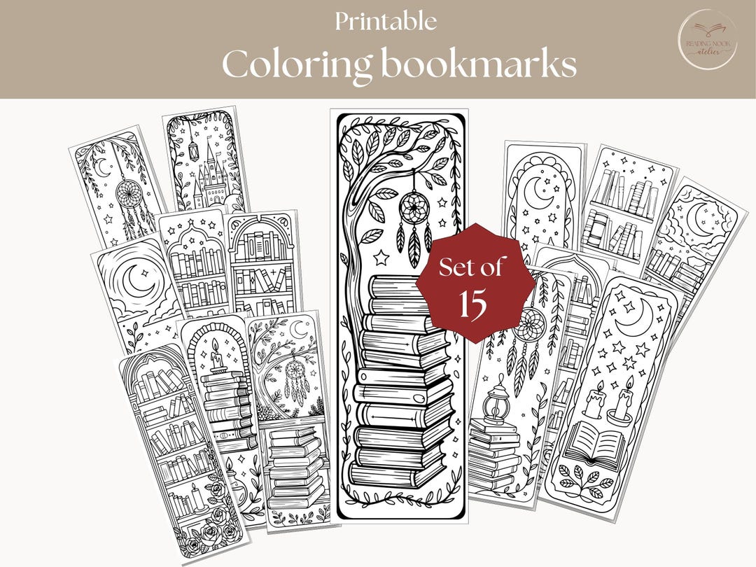 Bookish Coloring Bookmarks Set of 15 Printable | Literary Bookmark ...