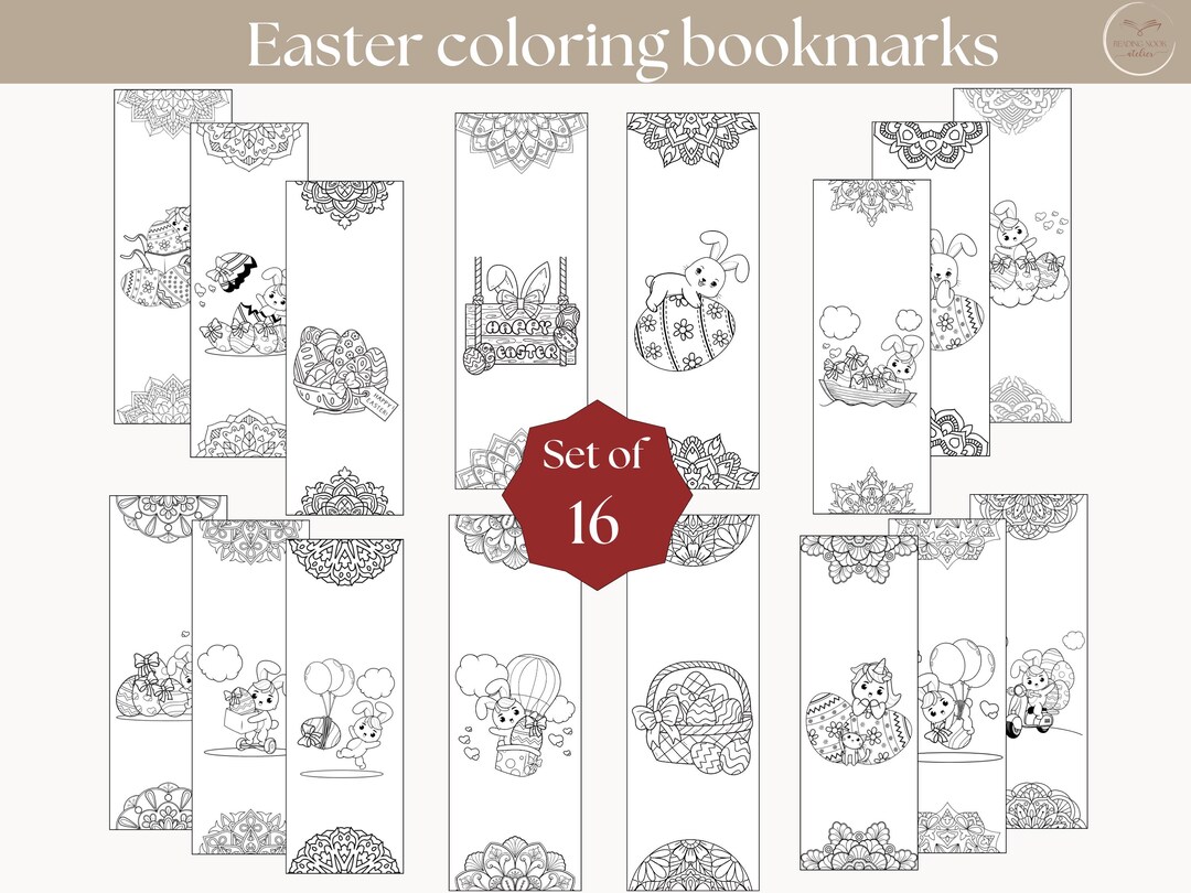 Easter Coloring Bookmarks Set of 16, Printable Easter Bunny Bookmark ...