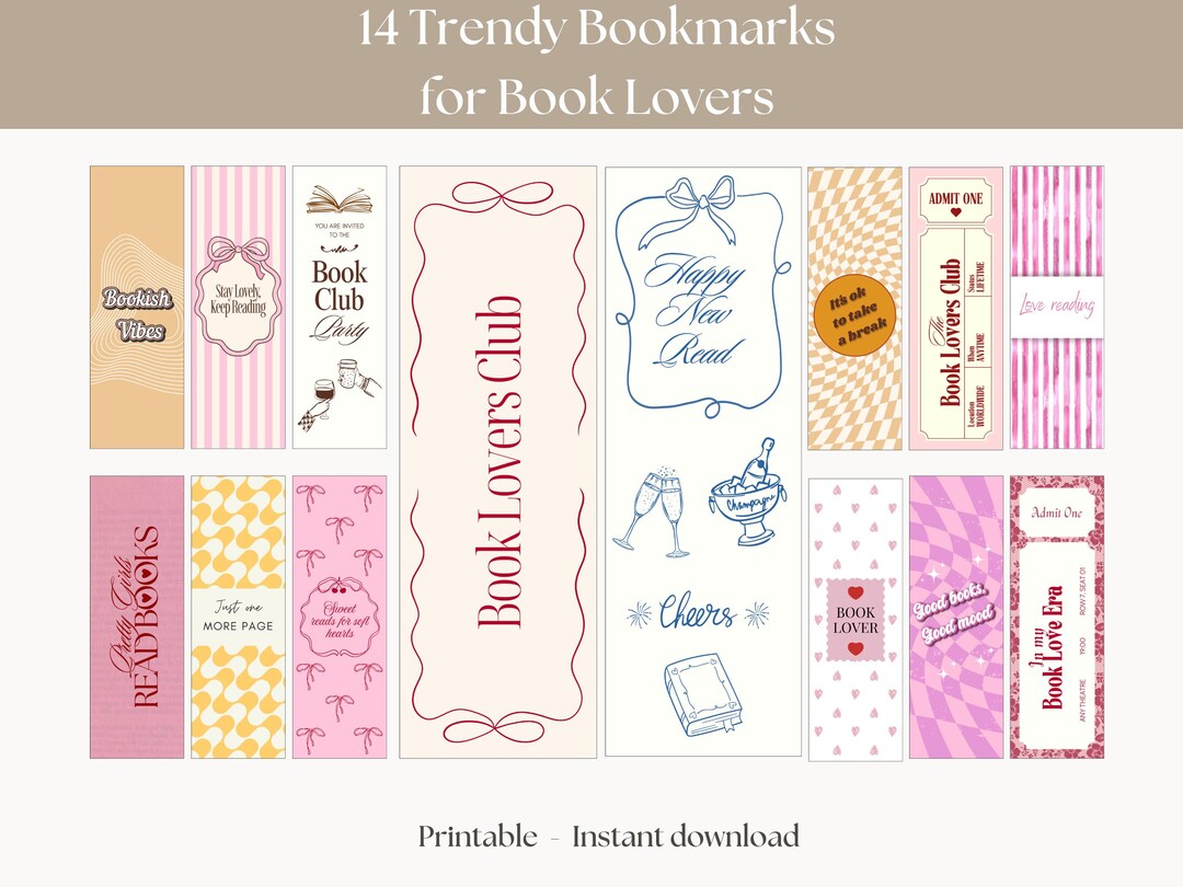 Coquette Bookmarks Printable Set of 14 | Preppy Book Lover Bookmarks ...