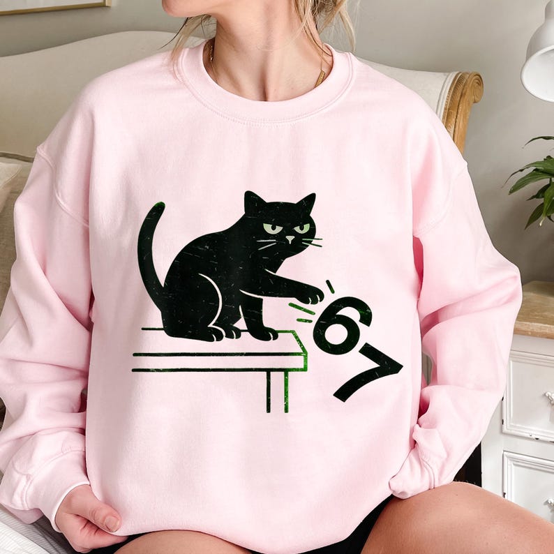 Funny Black Cat Knocking off 67 PNG, Cat Meme Graphic, 67th Birthday ...