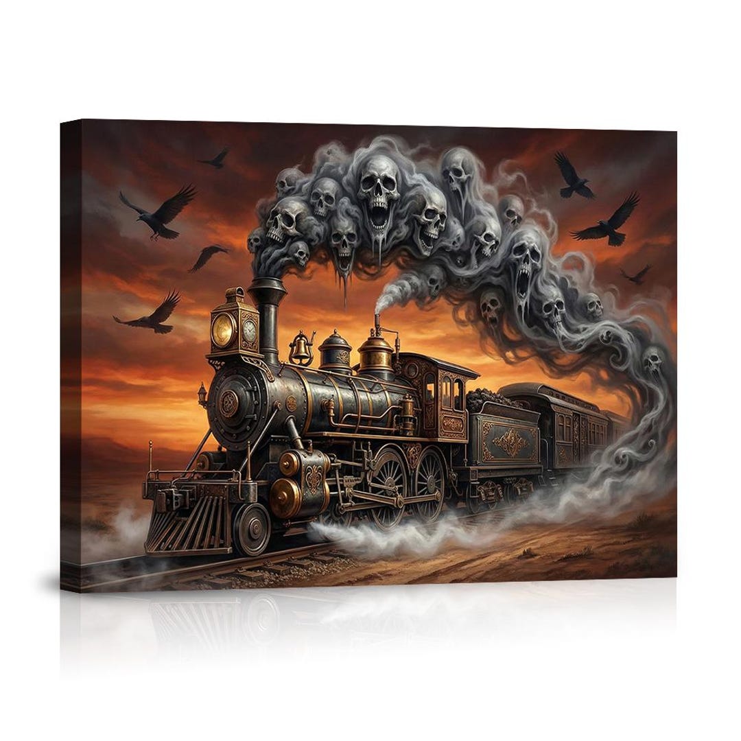 Haunted Train Canvas Print, Gothic Horror Steam Locomotive, Skull Smoke ...