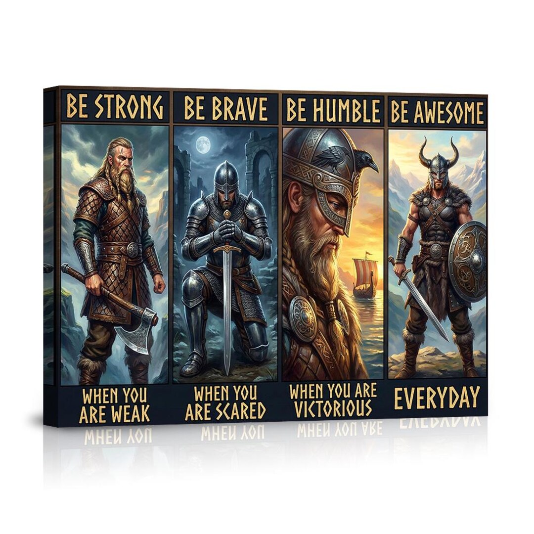 Viking Warrior Motivational Quadriptych Canvas Wall Art, "be Strong Be ...