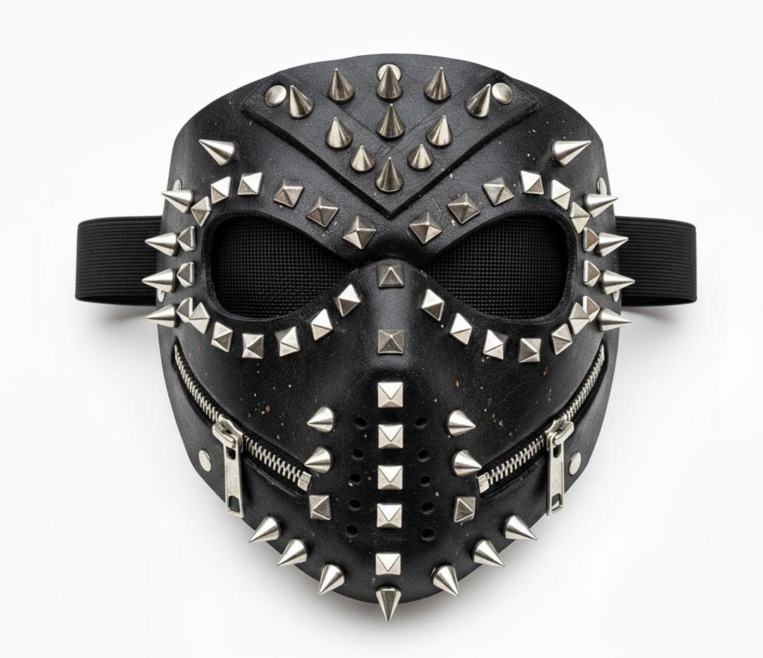 Spiked Leather Studded Punk Biker Face Mask, Gothic Steampunk Costume ...