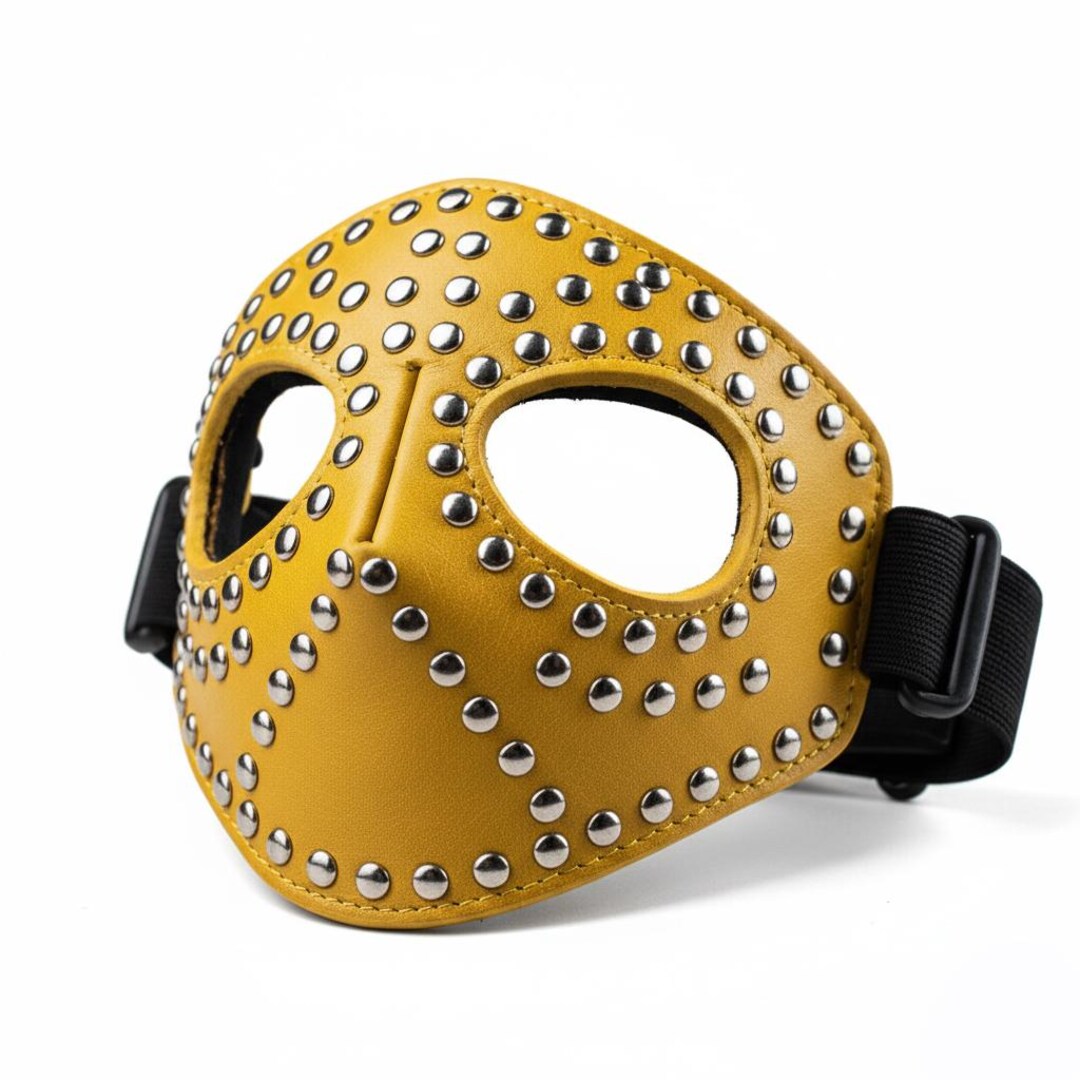 Unisex Yellow Studded Leather Biker Mask, Steampunk Road Warrior Face ...