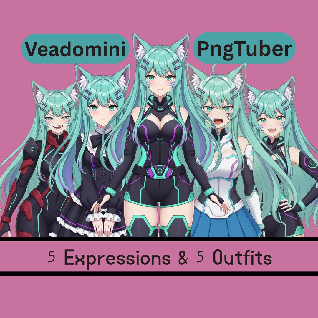 Anime Pngtuber Model | 5 Expressions, 5 Outfits, Veadotube Ready ...