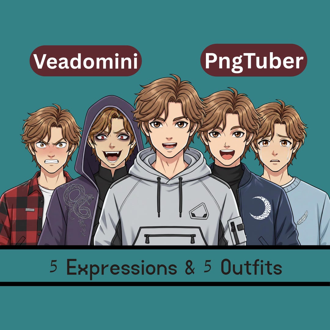 Male Pngtuber Model | Free Pngtuber | 5 Expressions | Veado Mini Ready ...