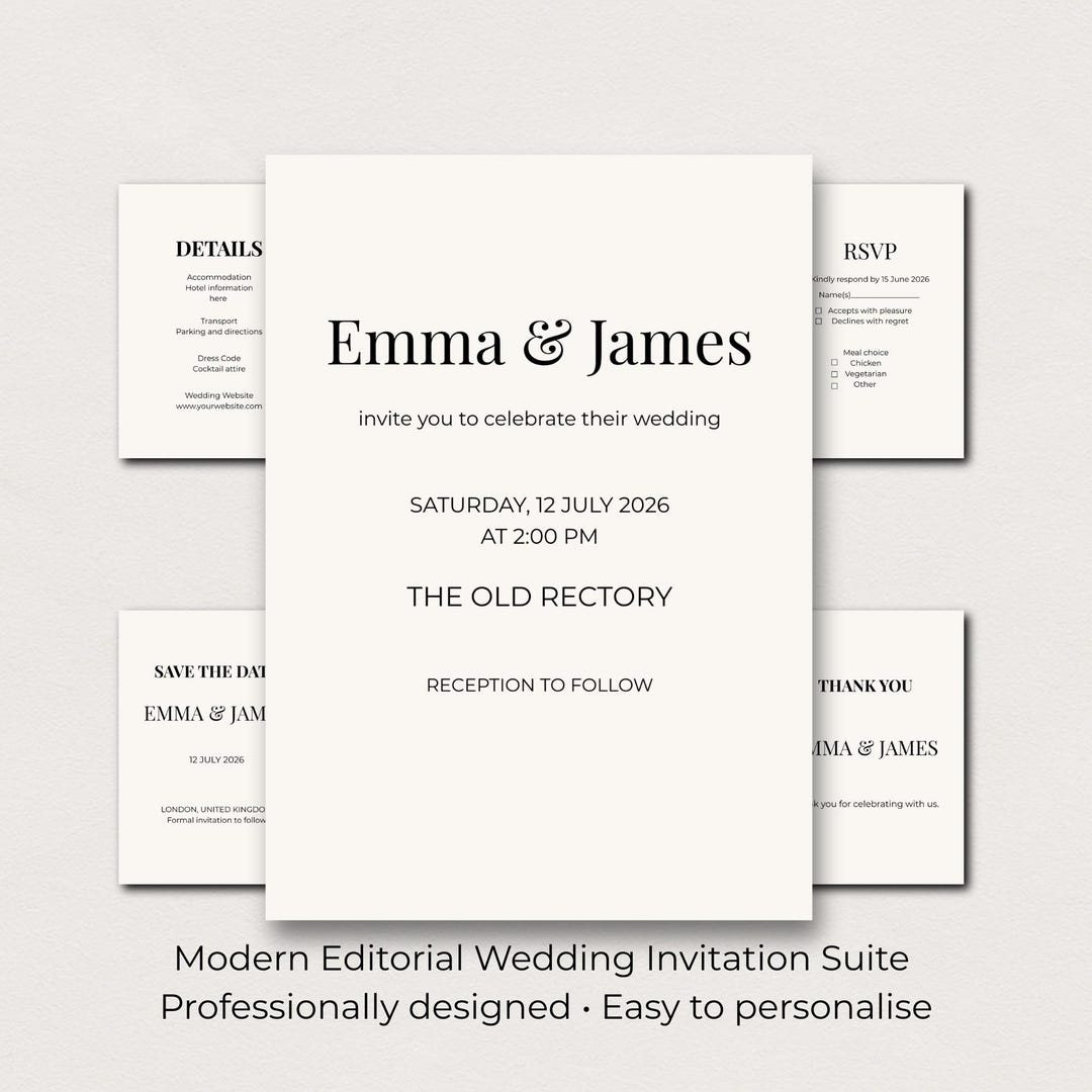 Editable Wedding Invitation Suite | Modern Editorial Canva Template ...