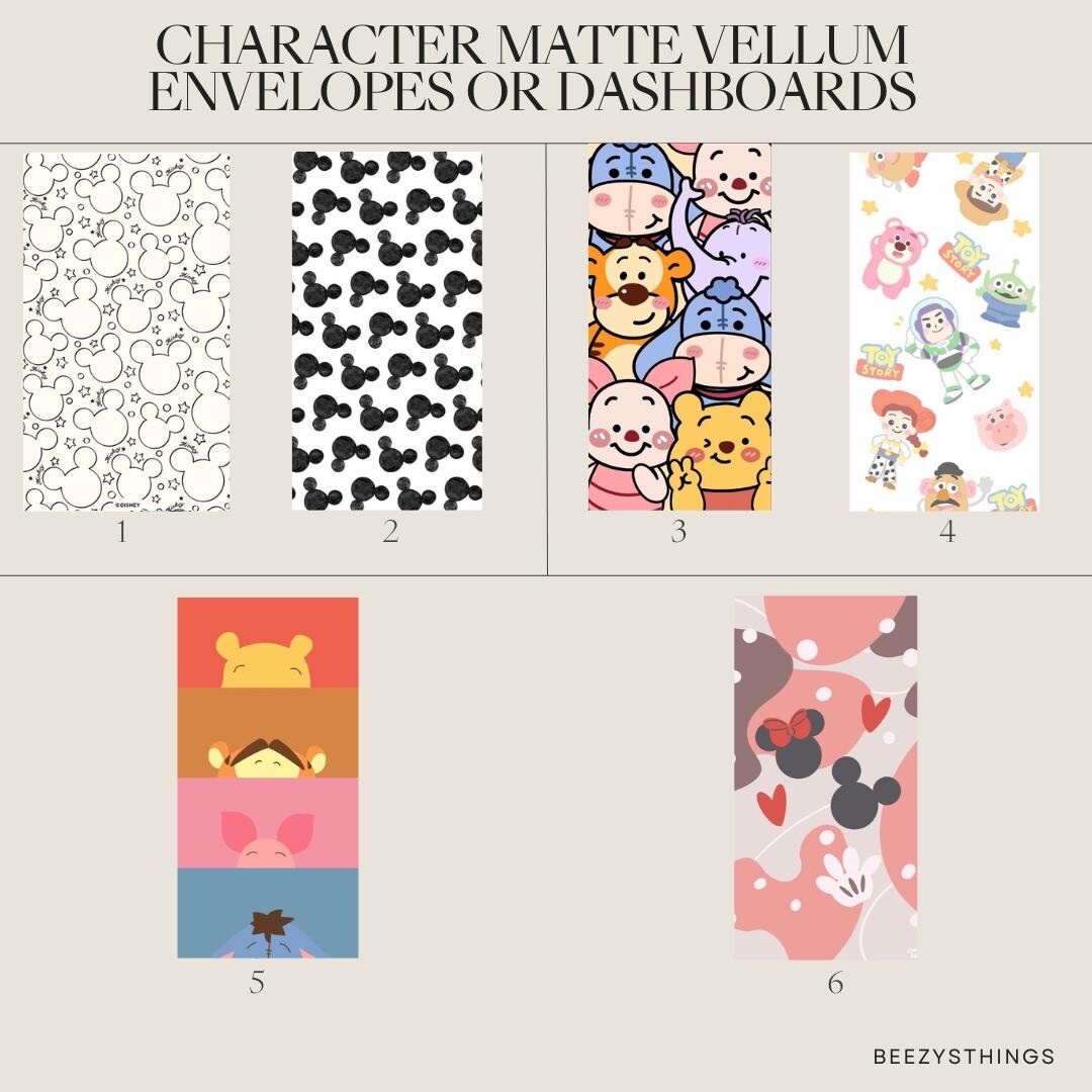 Character Matte Vellum Envelopes, Dashboards, or Trackers - Etsy