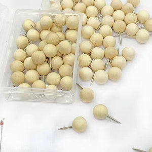 40 Piece Round Wooden Push Pins - Etsy