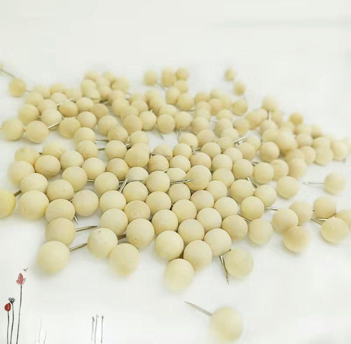 40 Piece Round Wooden Push Pins - Etsy