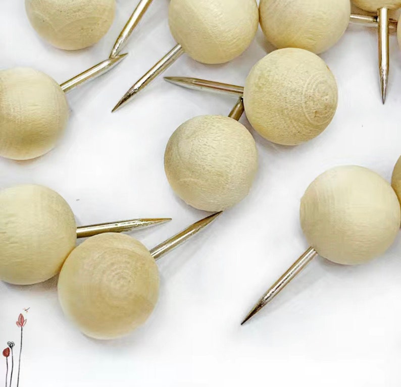 40 Piece Round Wooden Push Pins - Etsy