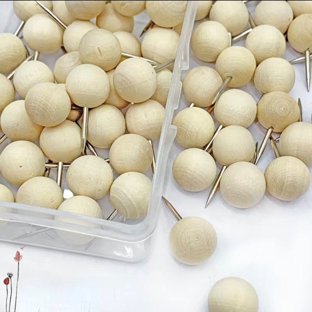 40 Piece Round Wooden Push Pins - Etsy