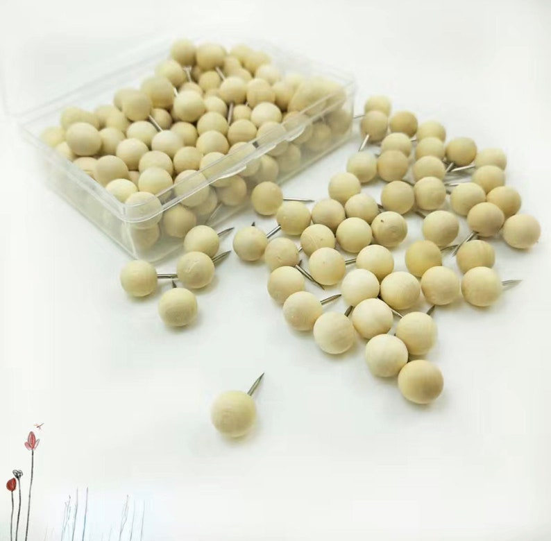 40 Piece Round Wooden Push Pins - Etsy