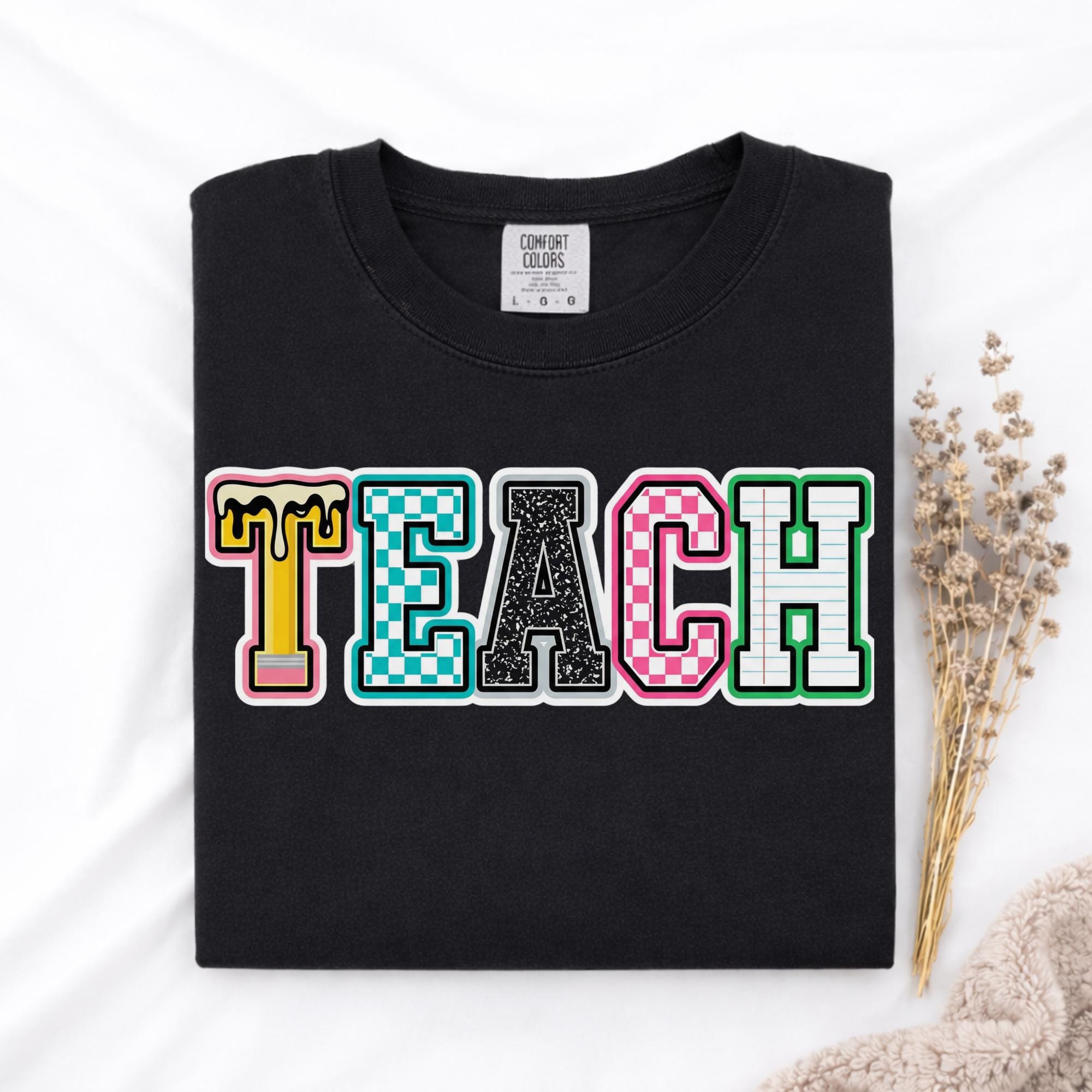 Neon Checkered TEACH PNG, Coquette Classroom Design, Distressed ...
