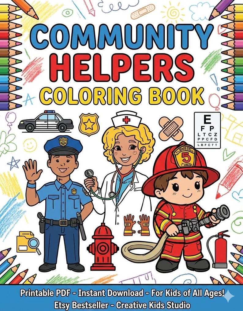 Community Helpers Coloring Book | 20 Career Pages (printable PDF PNG ...