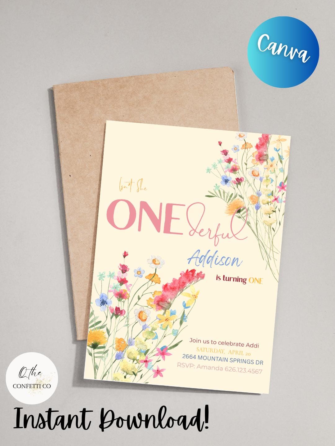 Isn't She Onederful First Birthday Invitation, Soft Yellow Foral ...
