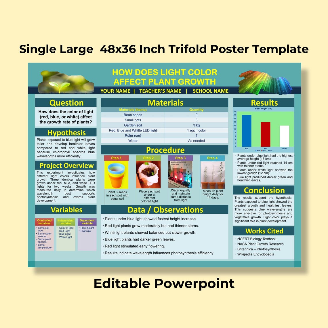 Science Fair Poster Template 48x36 | Trifold Display Board | Editable ...