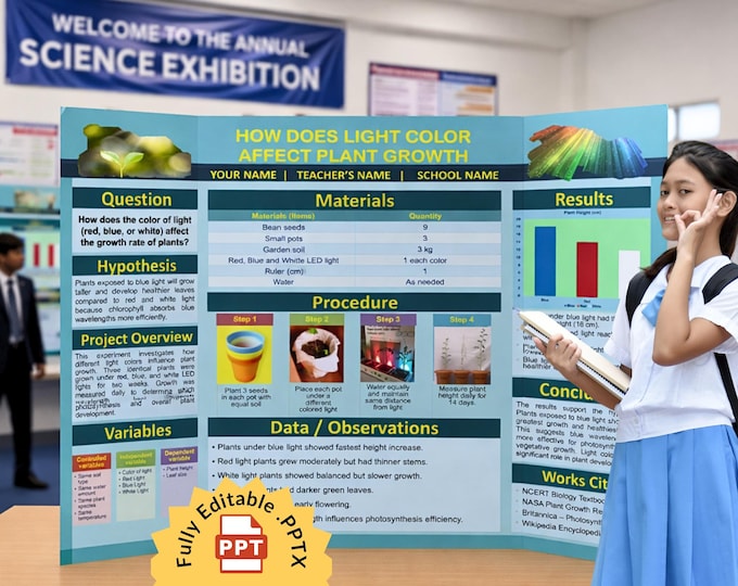 Science Fair Poster Template 48x36 | Trifold Display Board | Editable ...