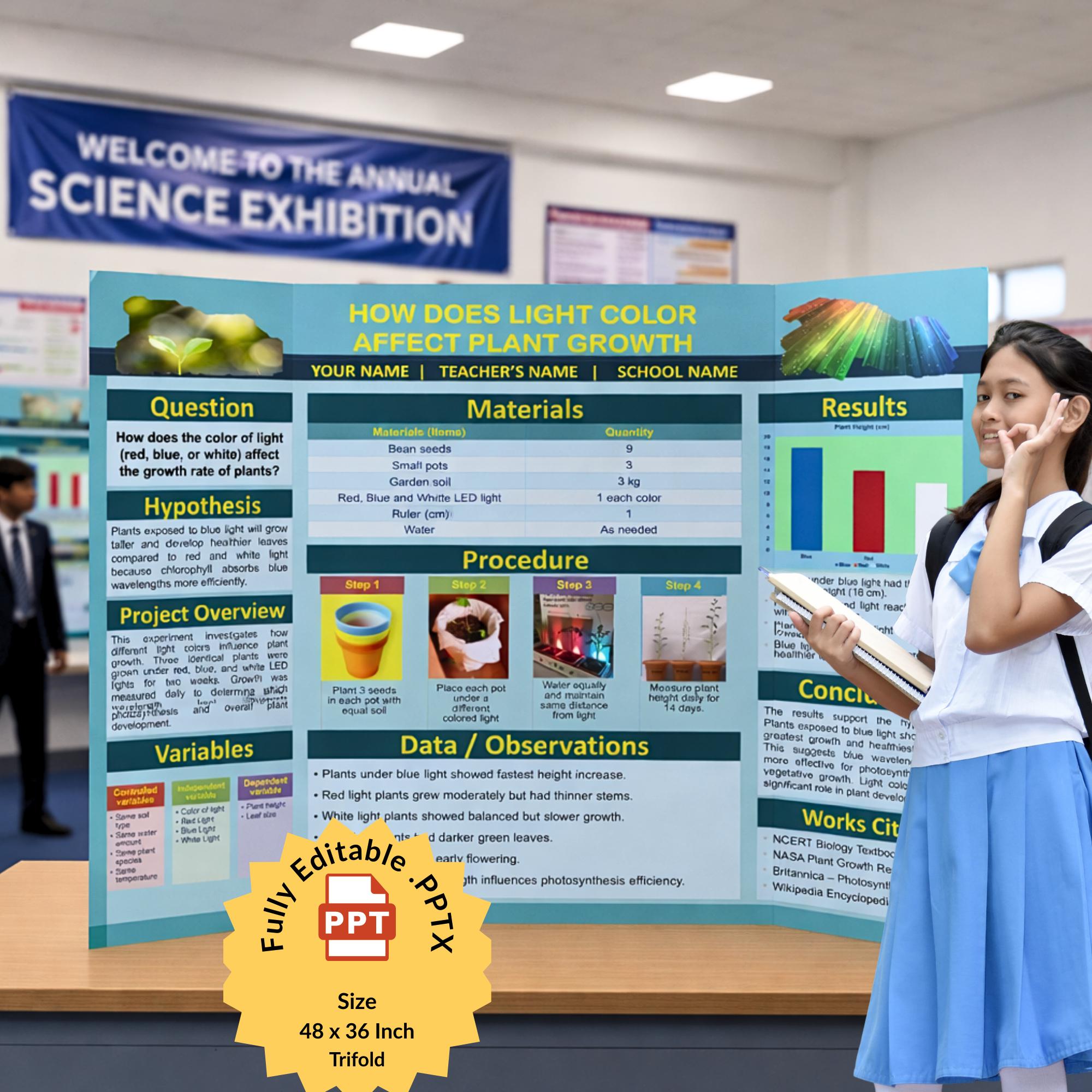 Science Fair Poster Template 48x36 | Trifold Display Board | Editable ...