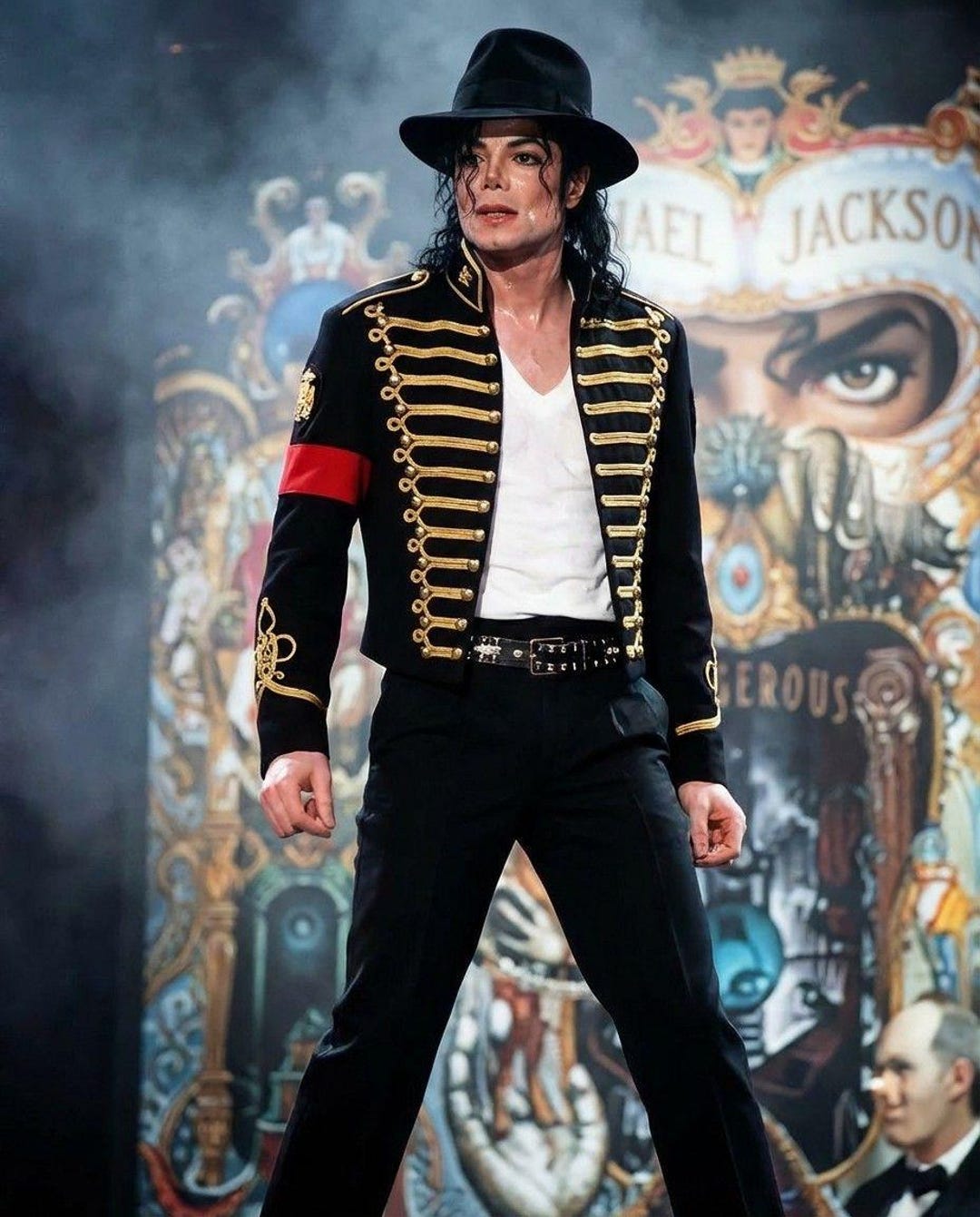 Men’s Black Military Jacket Gold Braid MJ Style Dance Performance ...
