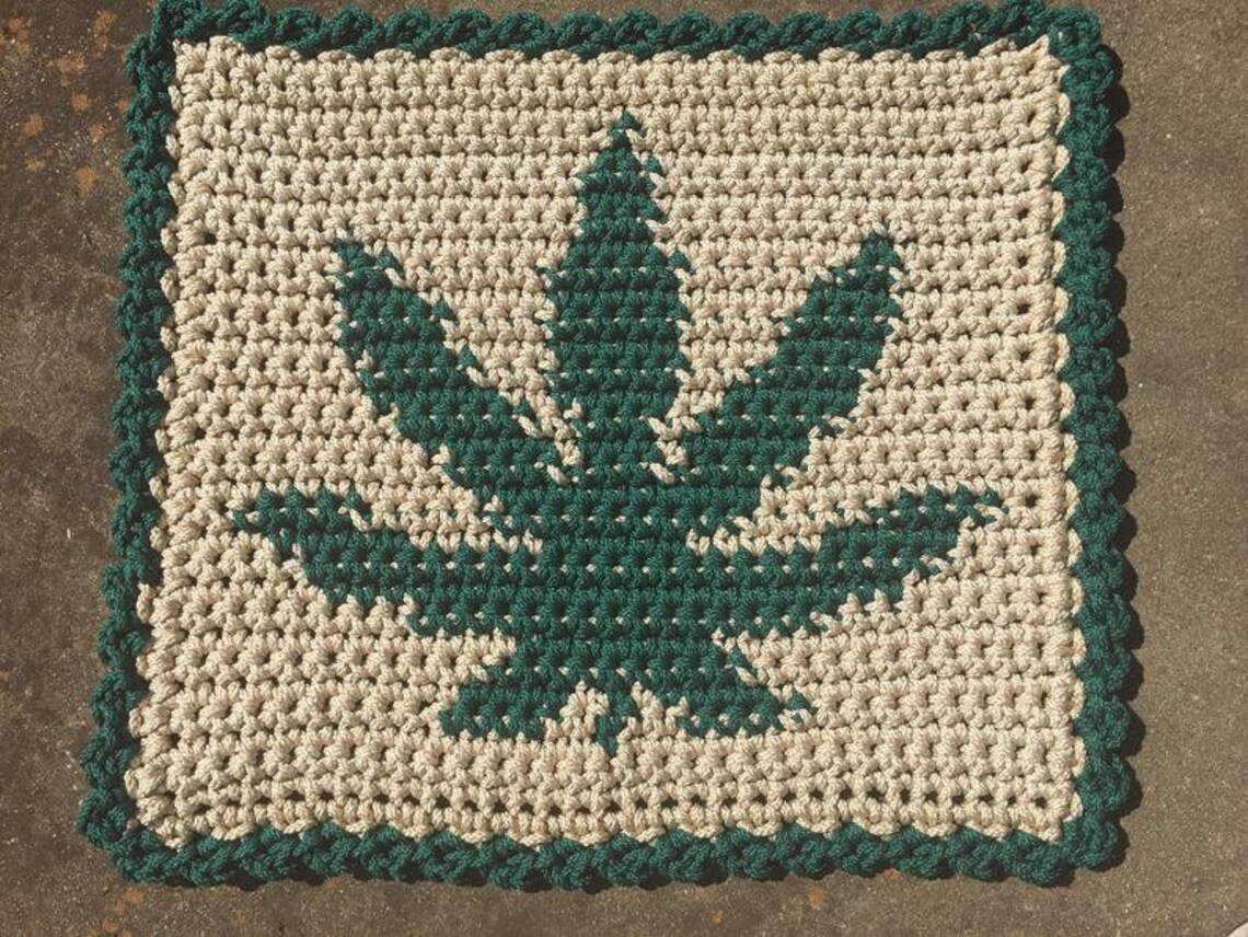 Crochet PATTERN Marijuana Leaf Rag Rug or Polyolefin Indoor Outdoor Mat ...