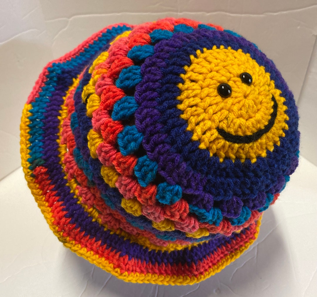 Ready to Ship Crochet Smiley Face Bucket Hat Handmade Beanie Toque ...