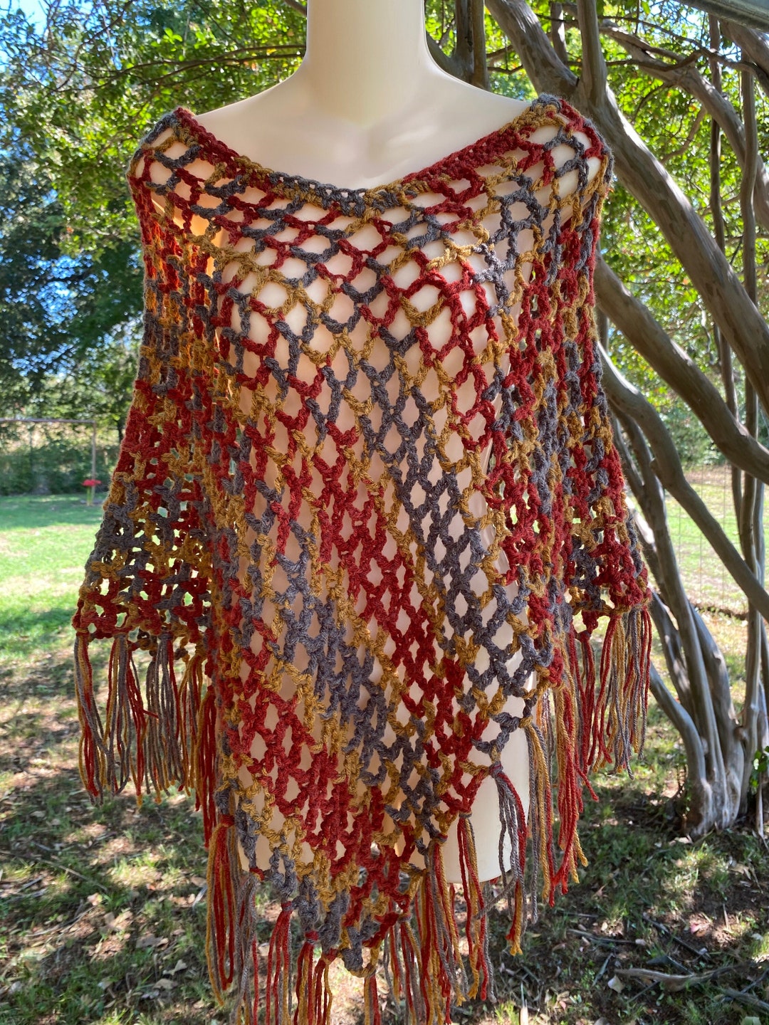 Crochet Poncho Handmade Original Design Autumn Colors Ready to Ship - Etsy