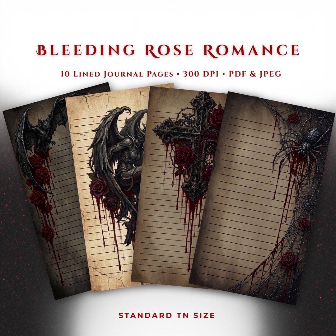 Bleeding Rose Romance Dark Gothic Lined Paper | Standard TN Insert ...