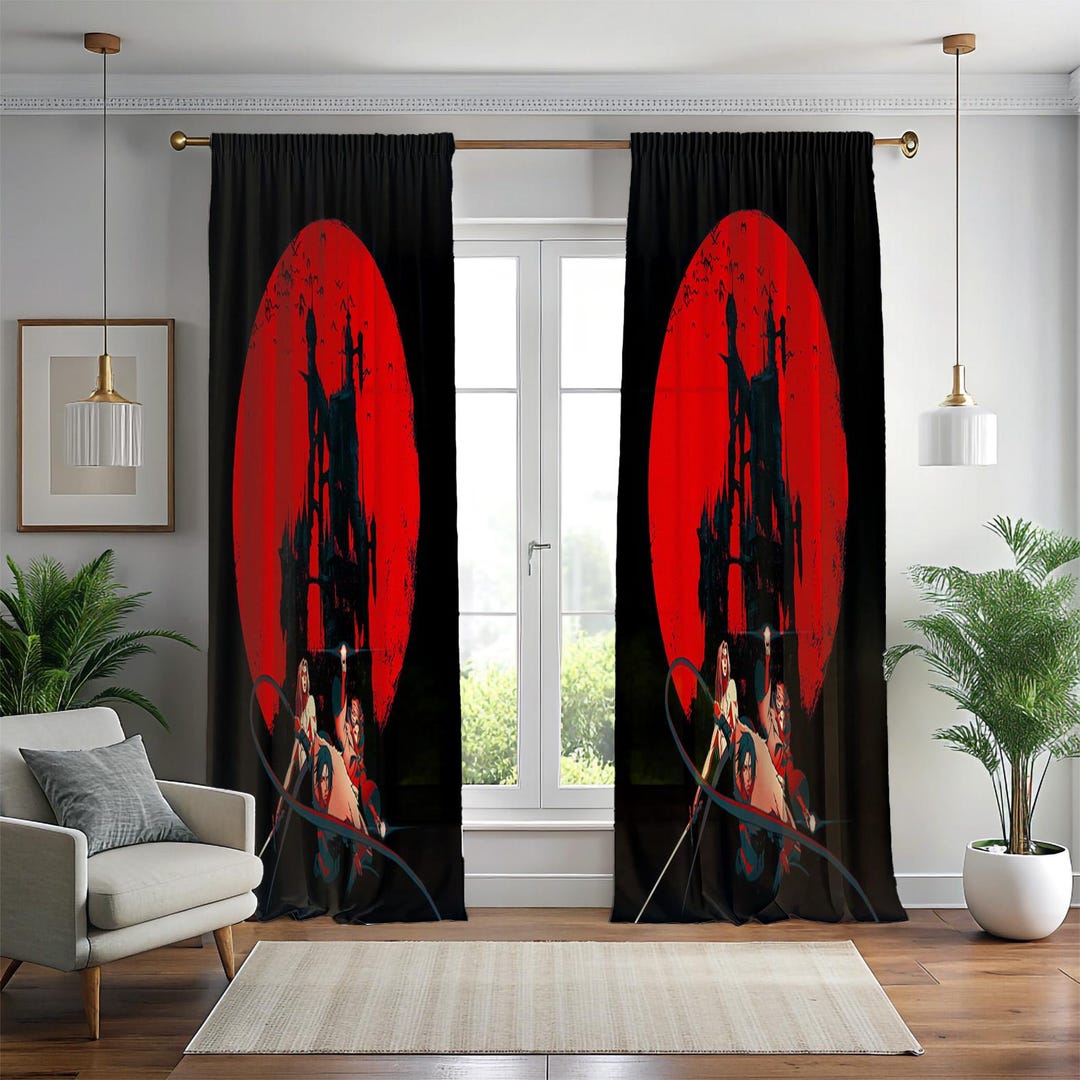Gothic Vampire Hunter Curtains, Dark Fantasy Castle Drape, Retro Anime ...