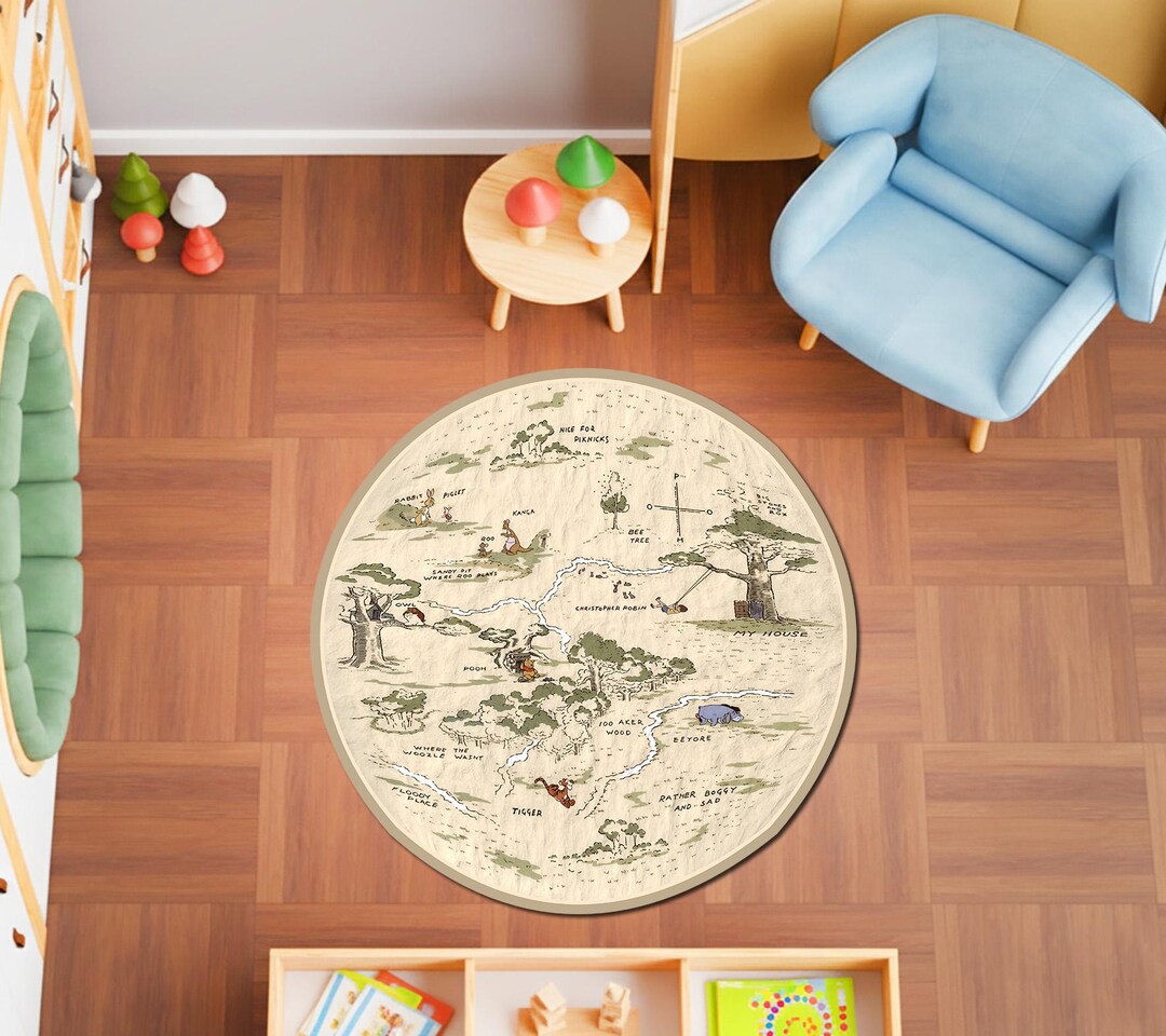 Winnie the Pooh Carpet, Adventure Round Rug, Nostalgic Storybook Forest ...
