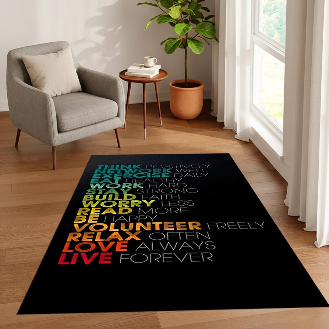 Positive Affirmations Quote Rug, Rainbow Typography Carpet ...