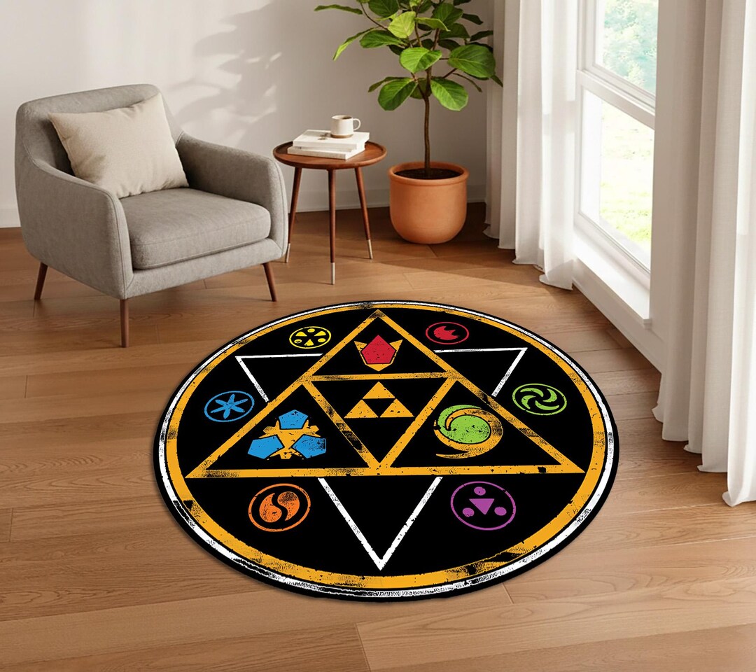 Legendary Triangle Power Symbol Rug, Colorful Elemental Runes Carpet ...