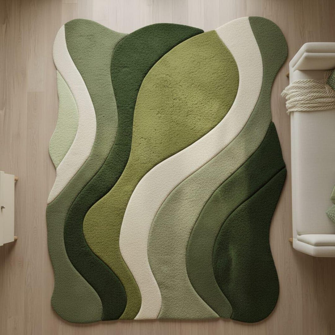 Hand Tufted Wool Rug Abstract Green Area Rug Modern Home Decor - Etsy