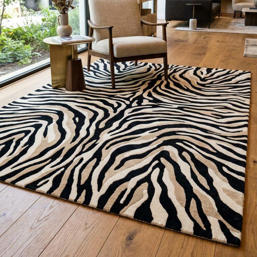 Zebra Print Rug Modern | Black White Animal Pattern Rug | Safari Style ...