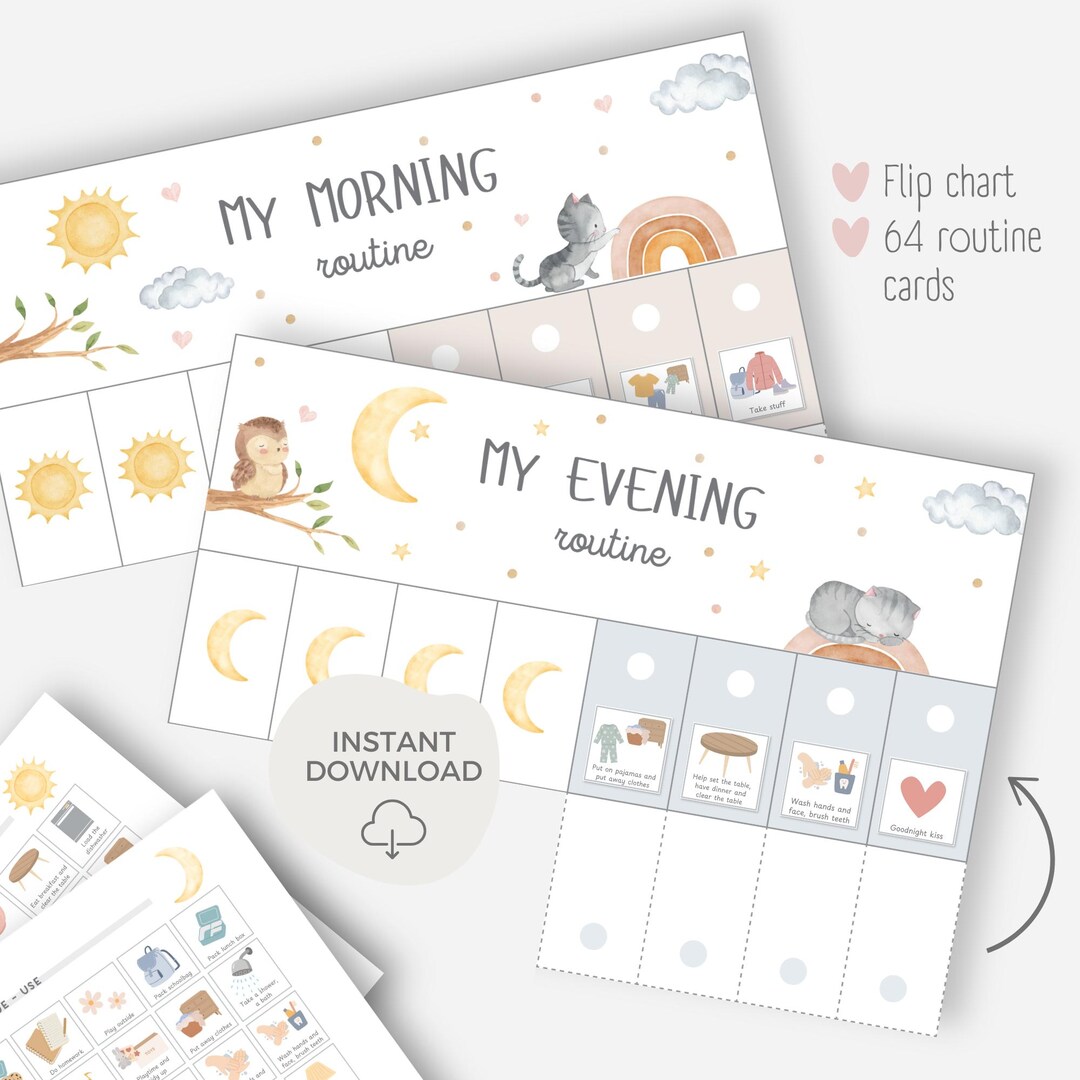Morning and Bedtime Routine Flip Chart, Routine Chart for Toddlers ...