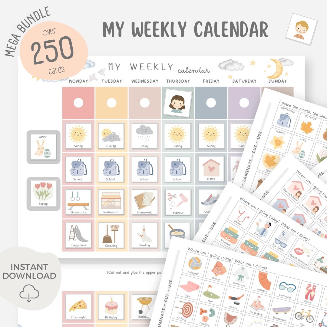 Weekly Calendar, Weekly Schedule for Kids, Visual Schedule, Daily ...
