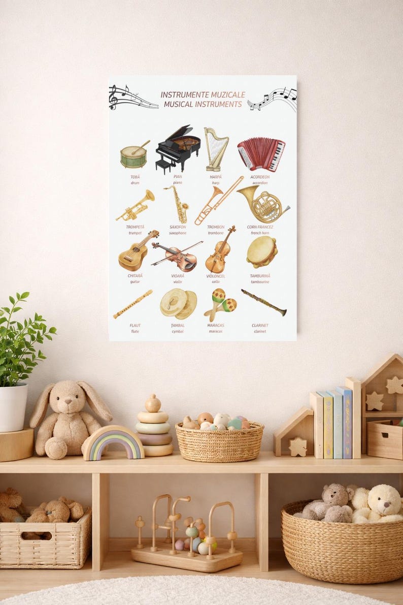 Musical Instruments Educational Poster - Bilingual English and Romanian ...