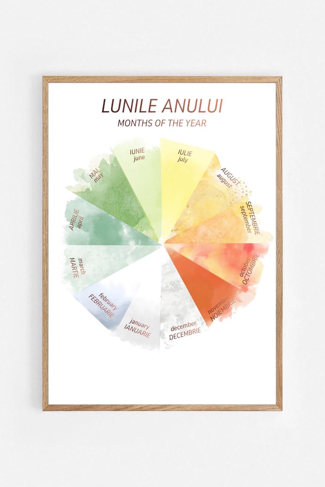 Months of the Year Educational Poster - Bilingual English and Romanian ...