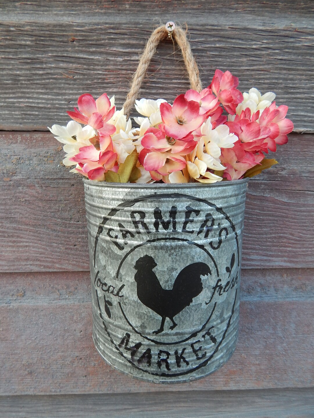 Rustic Farmhouse Galvanized Tin With Flowers, Farmhouse Wall Hanging ...