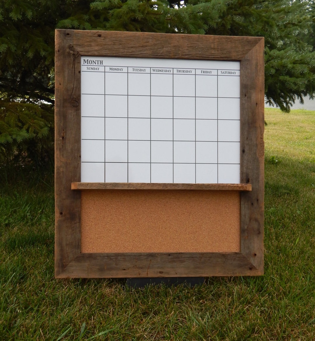 Custom Made Barnwood Framed Magnetic Calendar Corkboard Message Center ...
